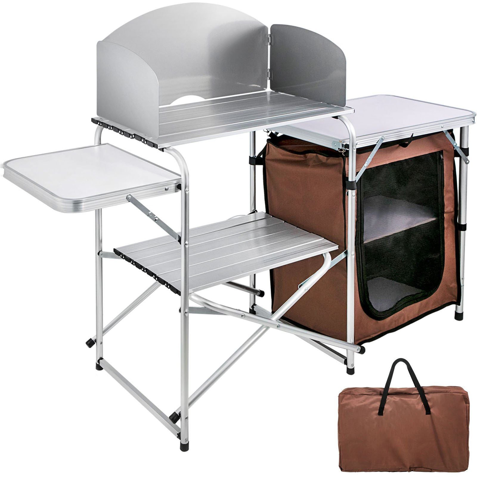 Camping Kitchen Table Picnic Cabinet Folding Cooking Storage Rack Port ...