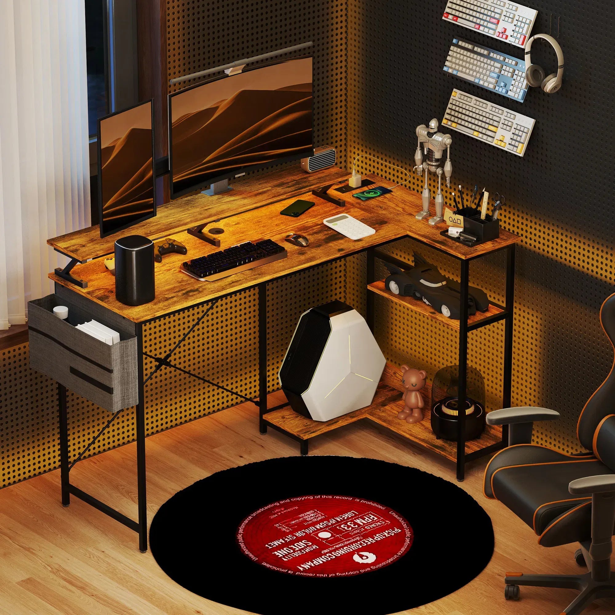 NovaSync 58" Reversible L-Shaped Desk with RGB Lights & Power Hub ...